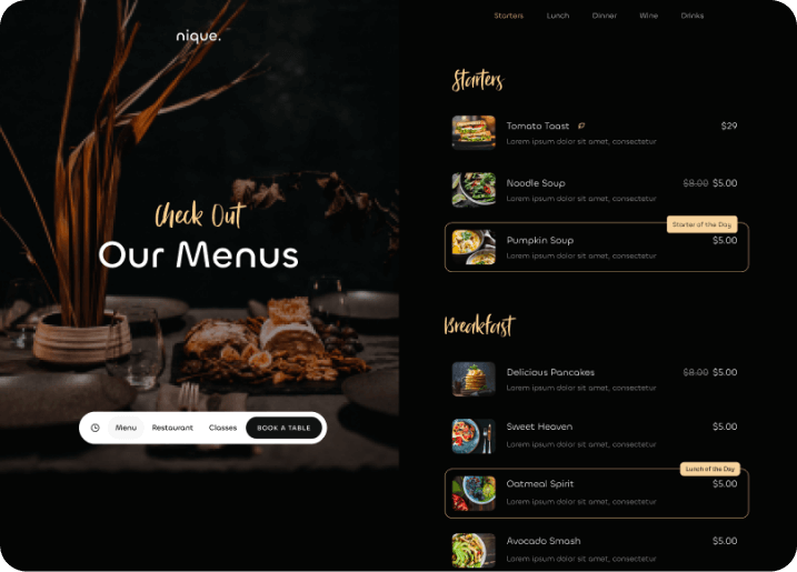 Upper Class Restaurant UI